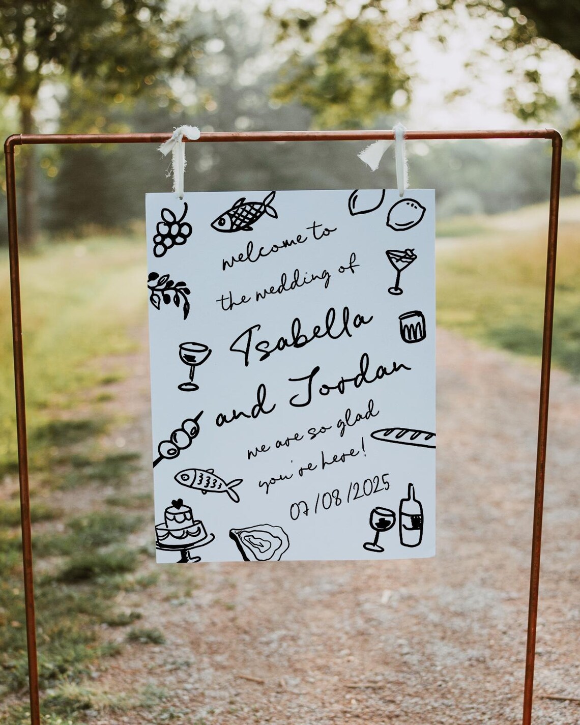Illustrated Hand Drawn Welcome Sign, Whimsical Italy Mediterranean ...
