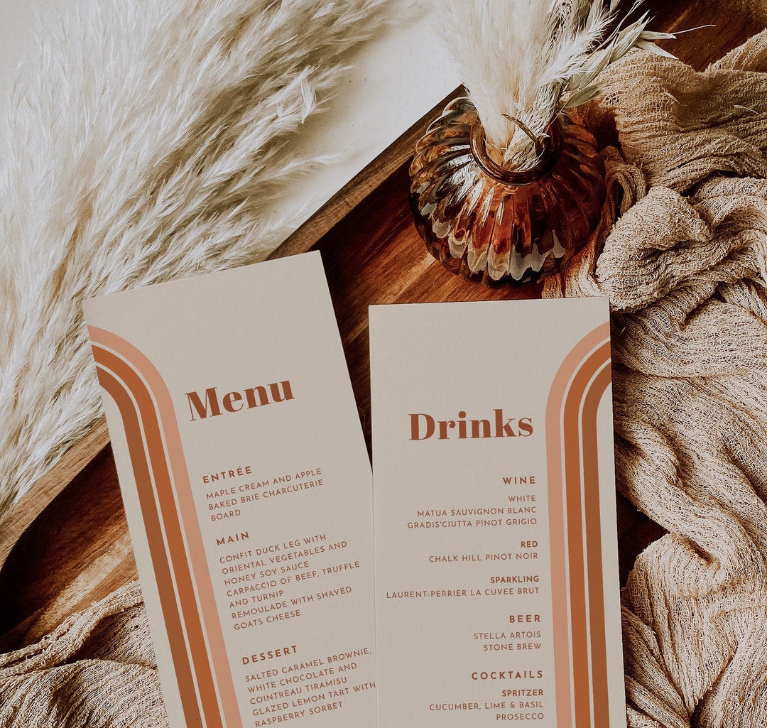 Retro Wedding Menu Template 60s 70s Wedding Menu Burnt Orange Wedding ...