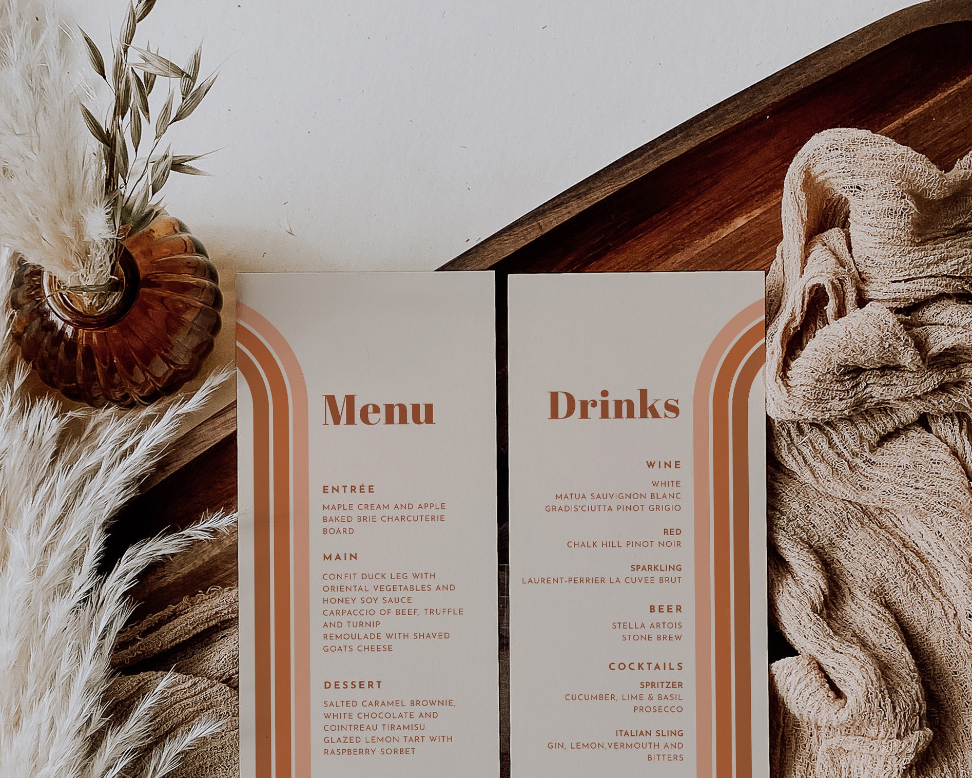 Retro Wedding Menu Template 60s 70s Wedding Menu Burnt Orange Wedding ...