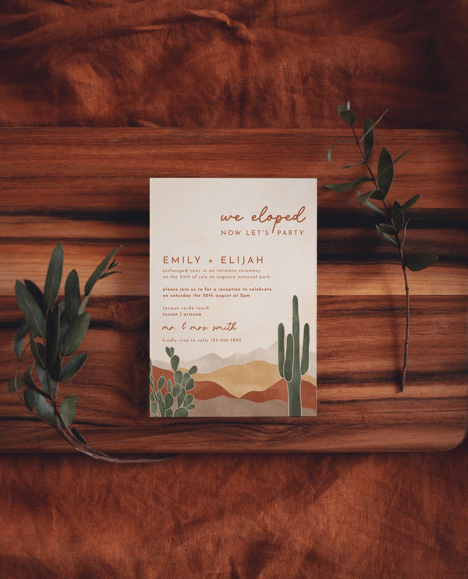 Elopement Party Invite Desert Elopement Anouncement Card Template ...