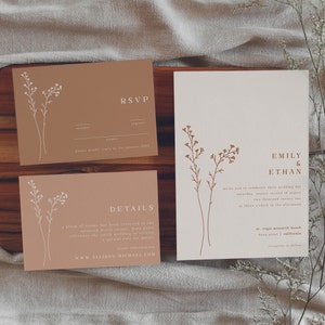 Beige Wedding Invitation Suite Template Floral Minimalist Wedding ...