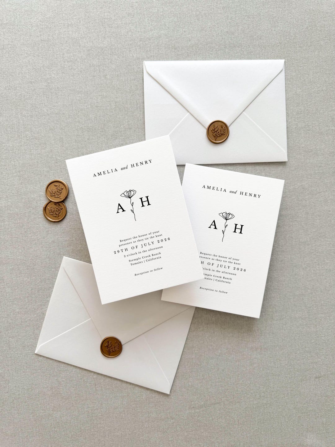 PRINTED Elegant Wedding Invitation, Minimalist Wildflower Wedding ...