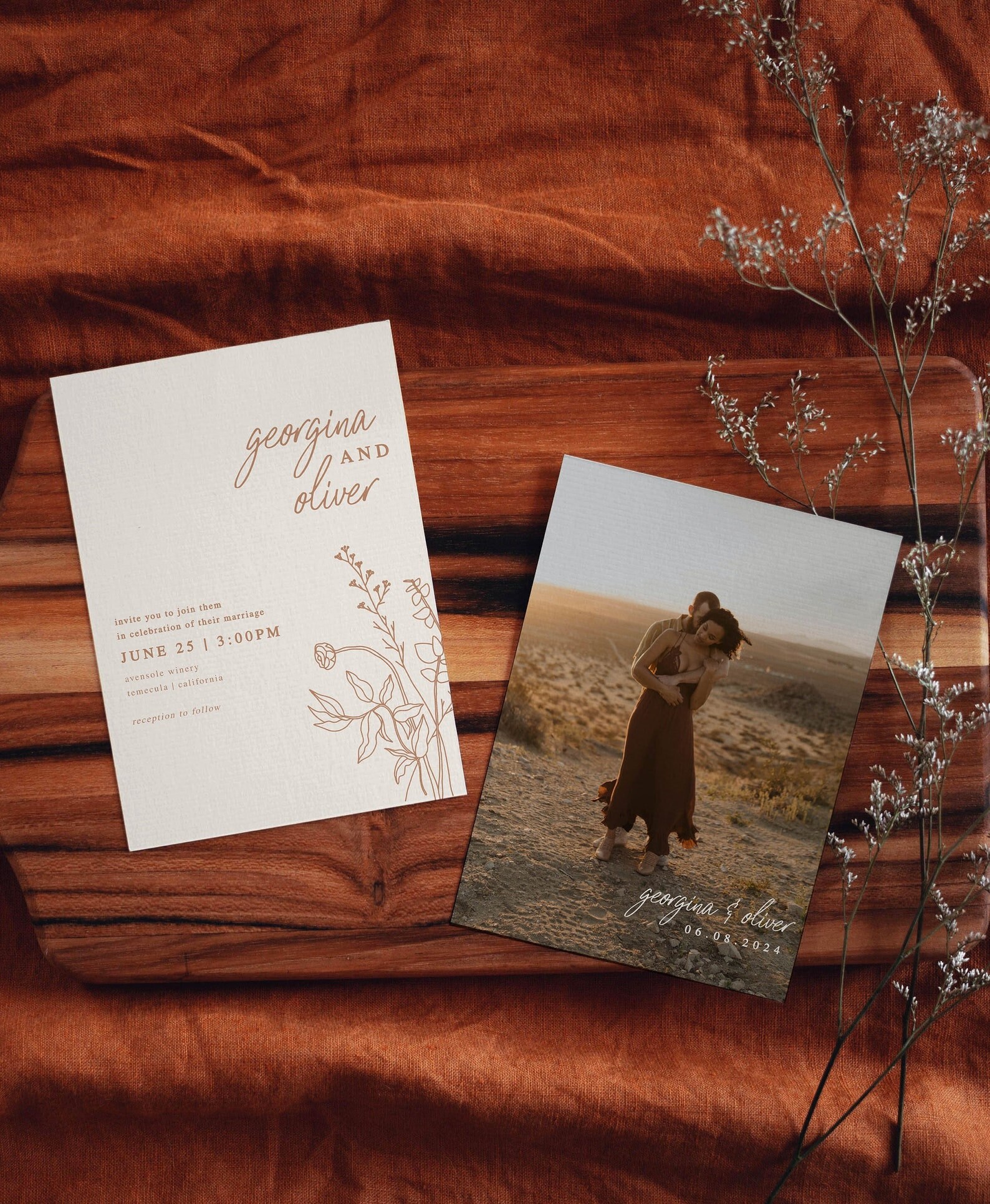 Beige Wedding Invitation Suite Template Floral Minimalist - Etsy
