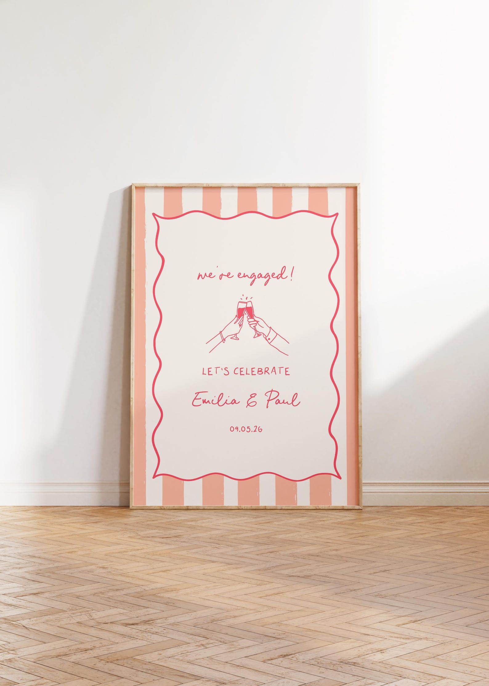 Pink Striped Engagement Party Welcome Sign, Fun Whimsical Engagement ...