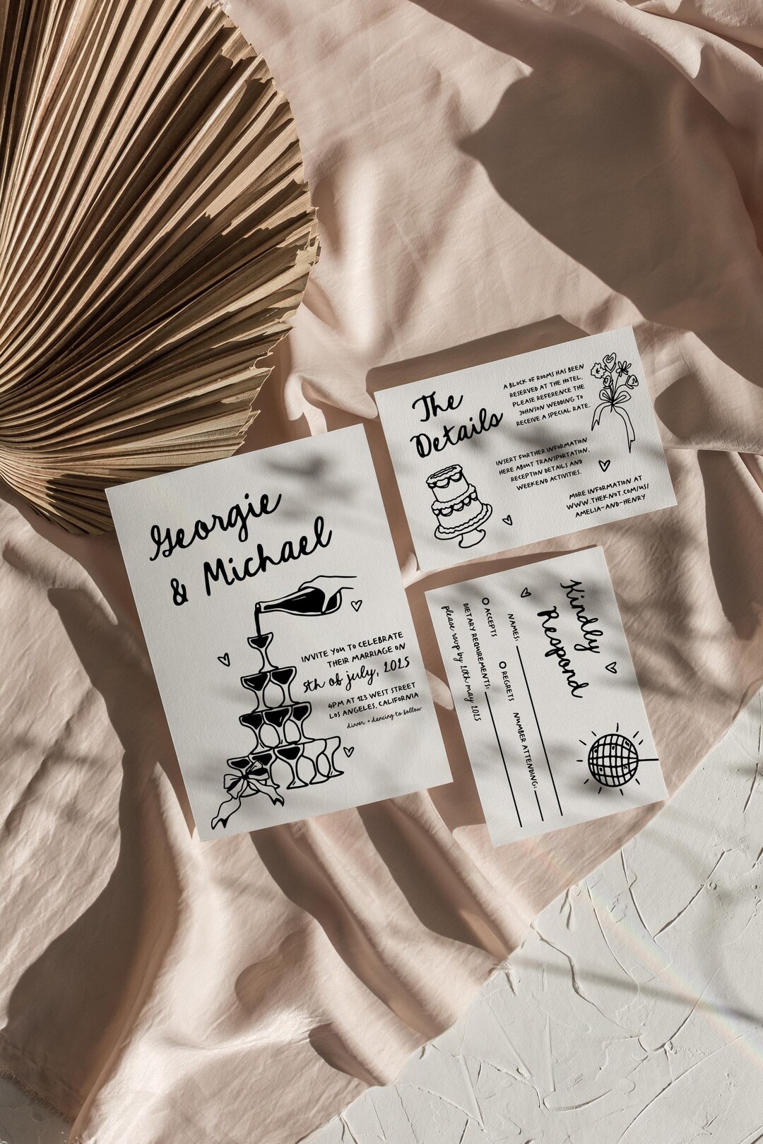 Hand Drawn Wedding Invitation Suite Illustrated Wedding Invite Quirky ...