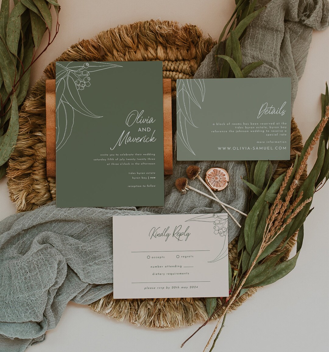 Australian Wedding Invitation Suite Template Eucalyptus Sage Green ...