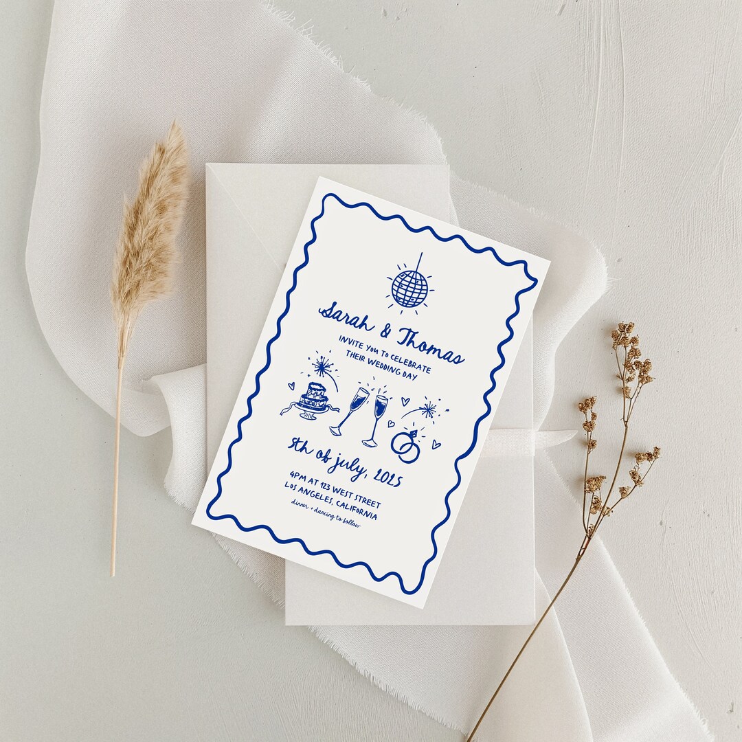 Hand Drawn Wedding Invitation Illustrated Squiggle Wedding Invite Hand ...