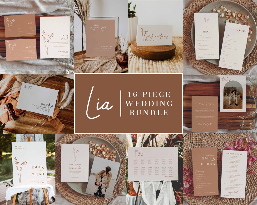 Boho Wedding Stationery Bundle Beige Wedding Suite Template Beige ...