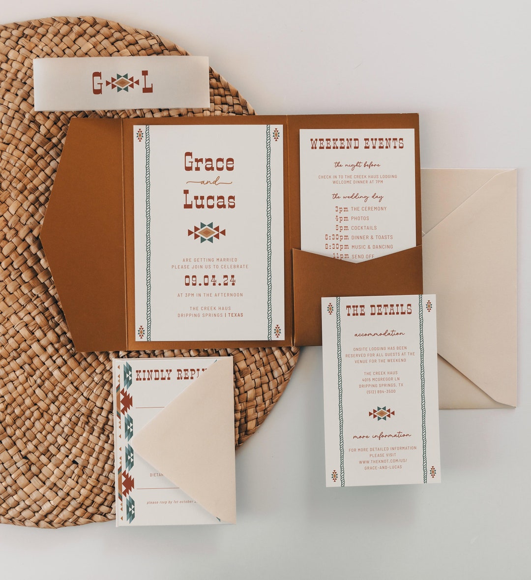 Modern Western Wedding Invitation Suite Pocketfold Envelope, Ranch ...