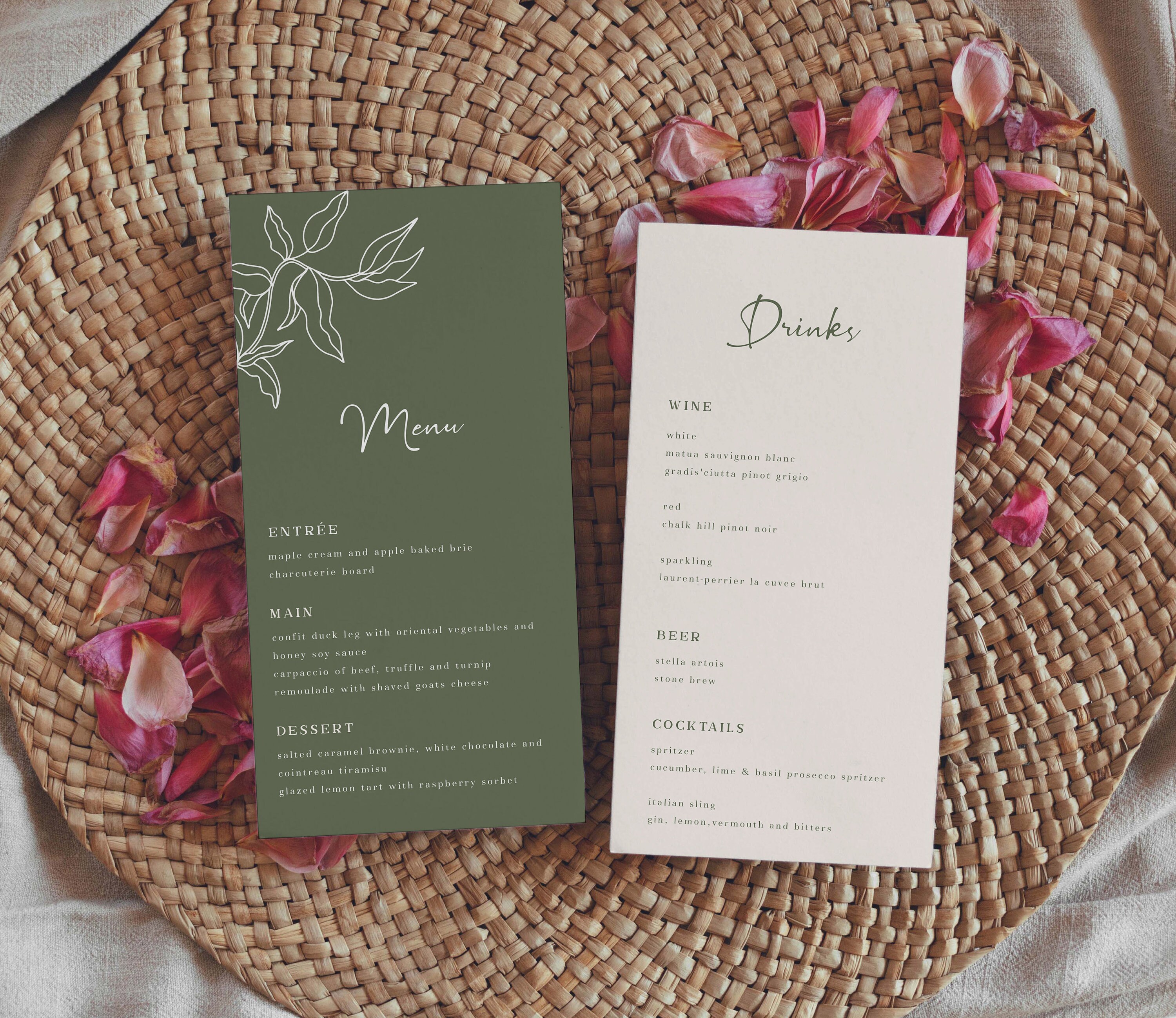 Olive Green Wedding Menu Emerald Green Wedding Menu Sage Green - Etsy