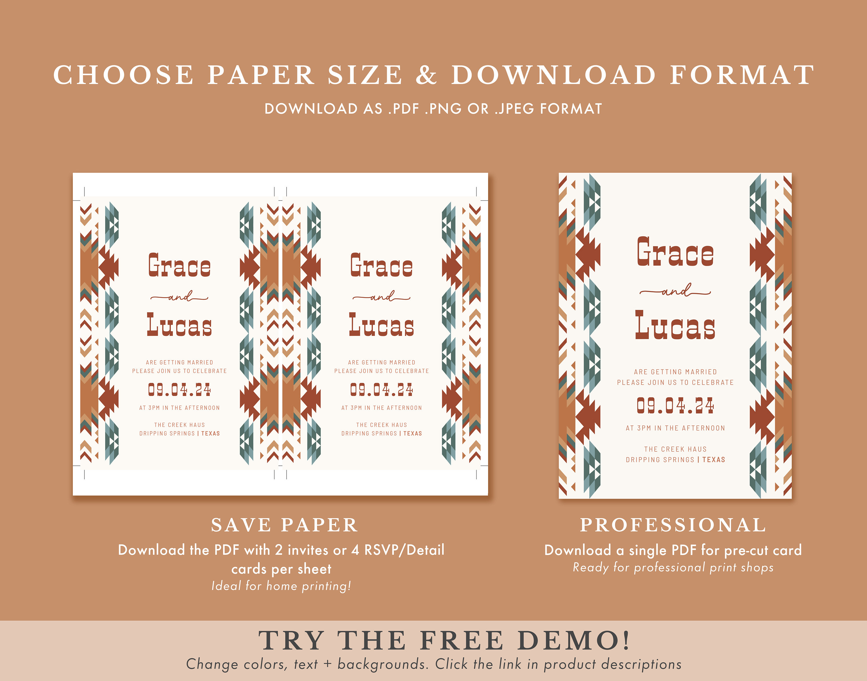 Aztec Wedding Invitation Template Southwestern Wedding - Etsy