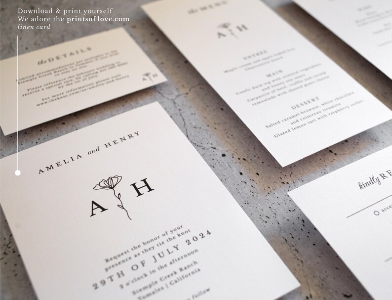 Beige Wedding Invitation Suite Template Floral Minimalist - Etsy