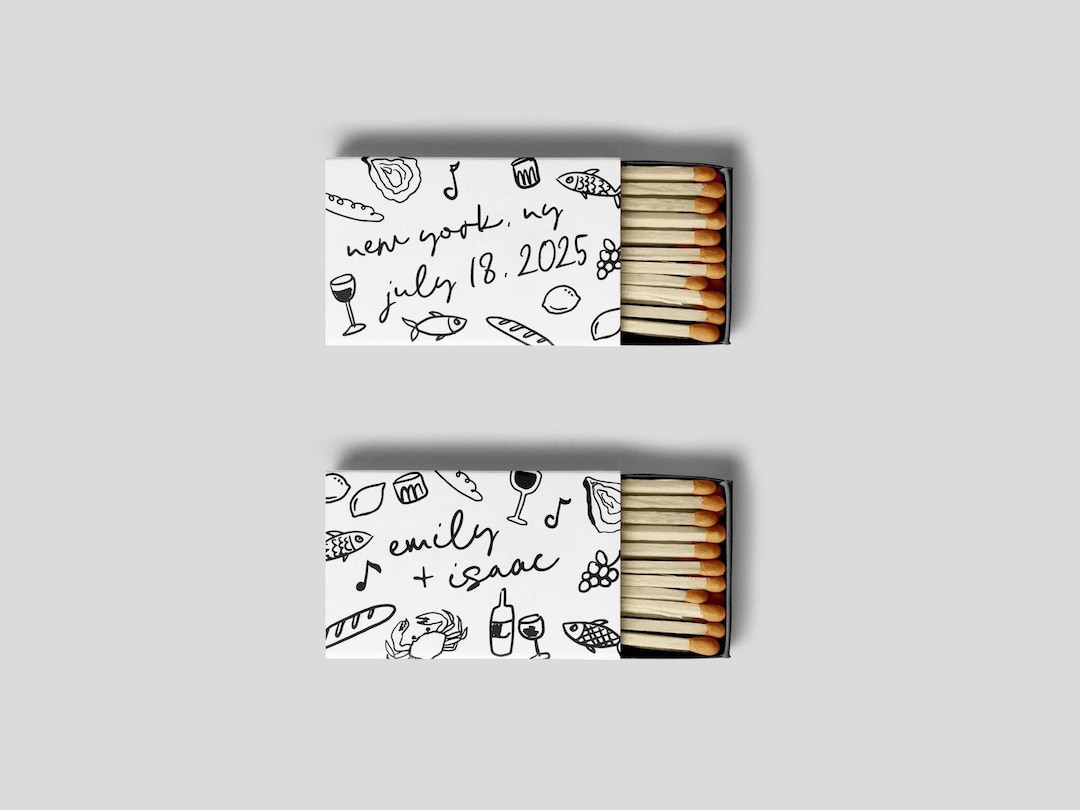 Whimsical Hand Drawn Matchbox Label Fun Quirky Wedding Favor Matches ...
