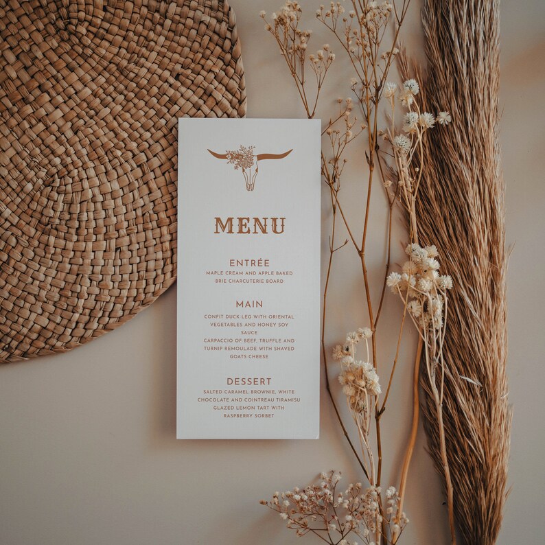 Modern Western Wedding Menu Southwestern Wedding Menu Template - Etsy