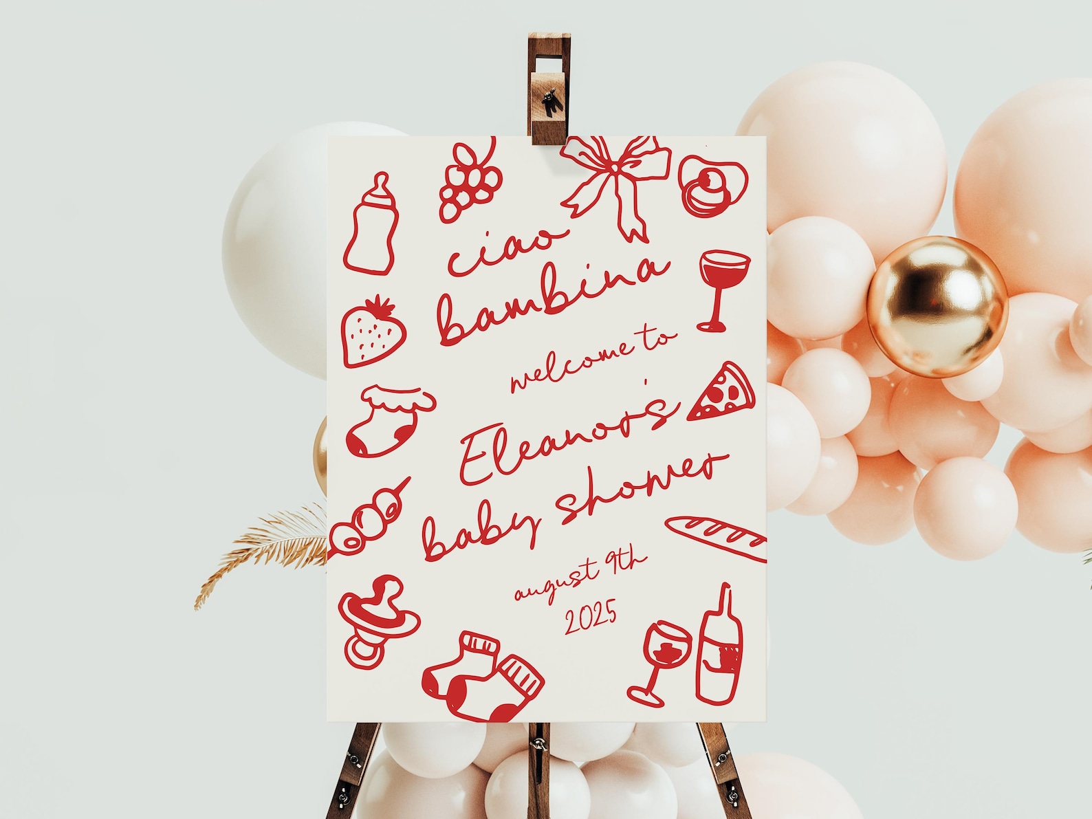 Italian Baby Shower Sign Template, Red Ciao Bambino Baby Shower Welcome ...