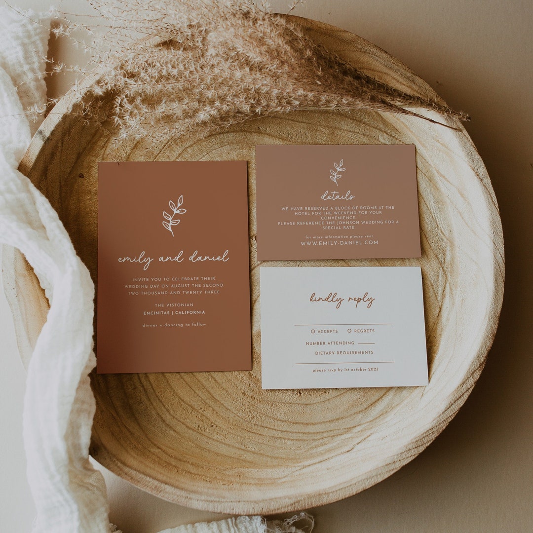 Rust Wedding Invitation Set Boho Rust Wedding Suite Leaves Simple ...