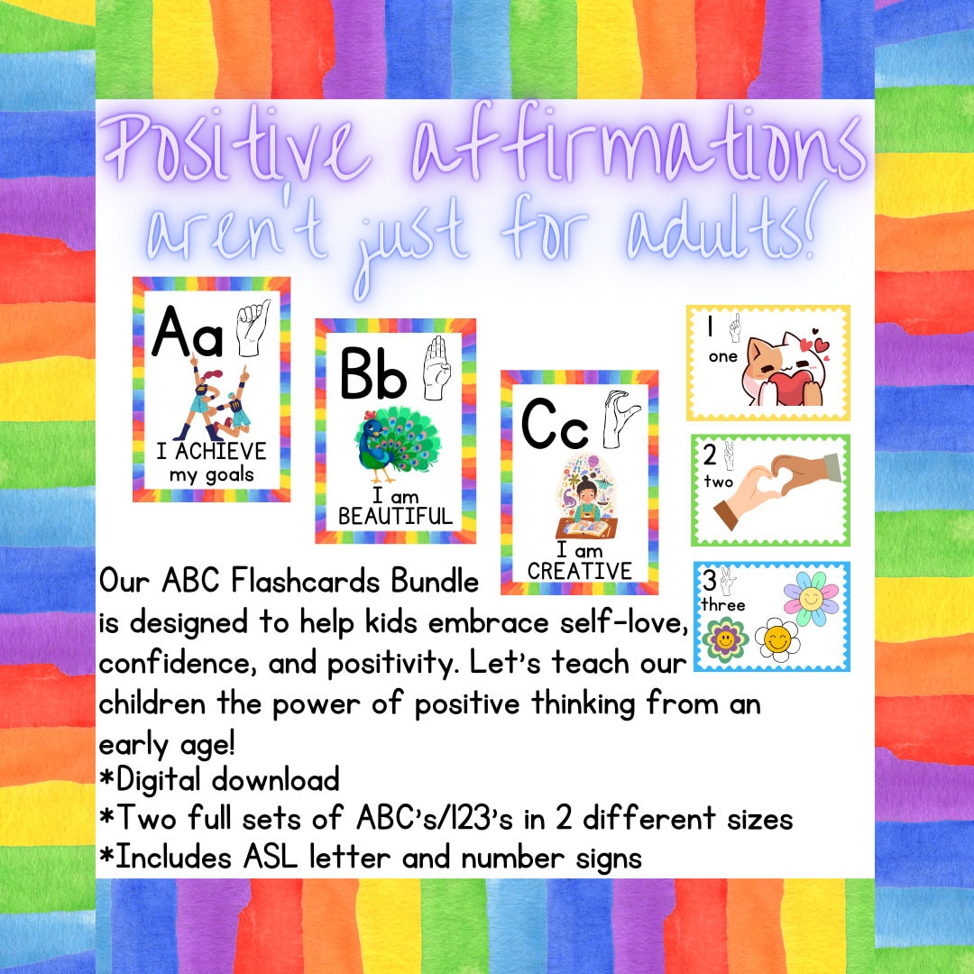 Printable Positive Affirmations Abcs and Numbers Flashcards | Self ...