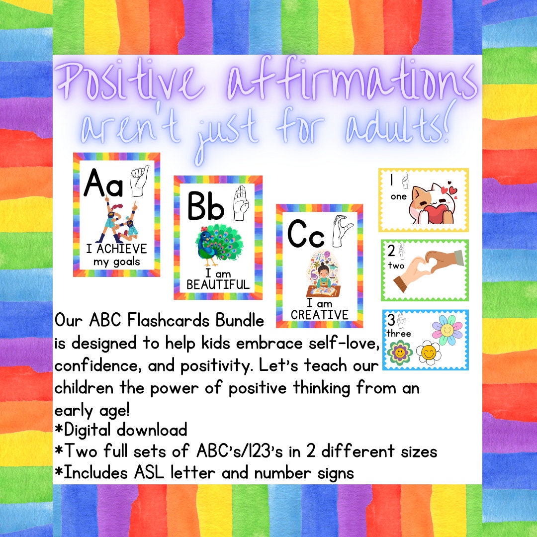 Printable Positive Affirmations Abcs and Numbers Flashcards | Self ...