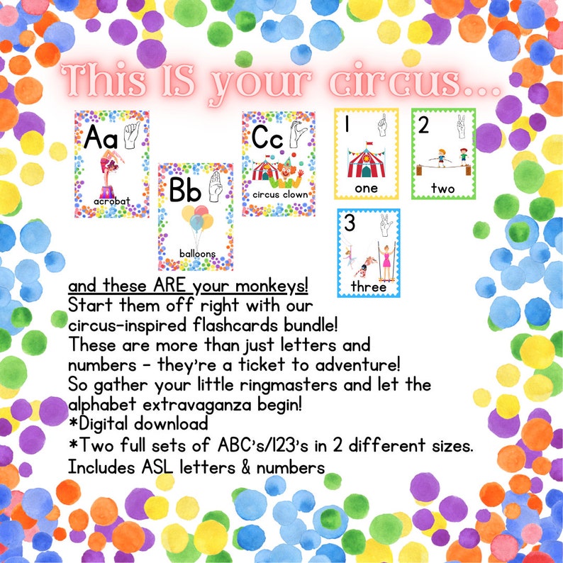 Circus Flashcard Bundle ABC 123 - Etsy