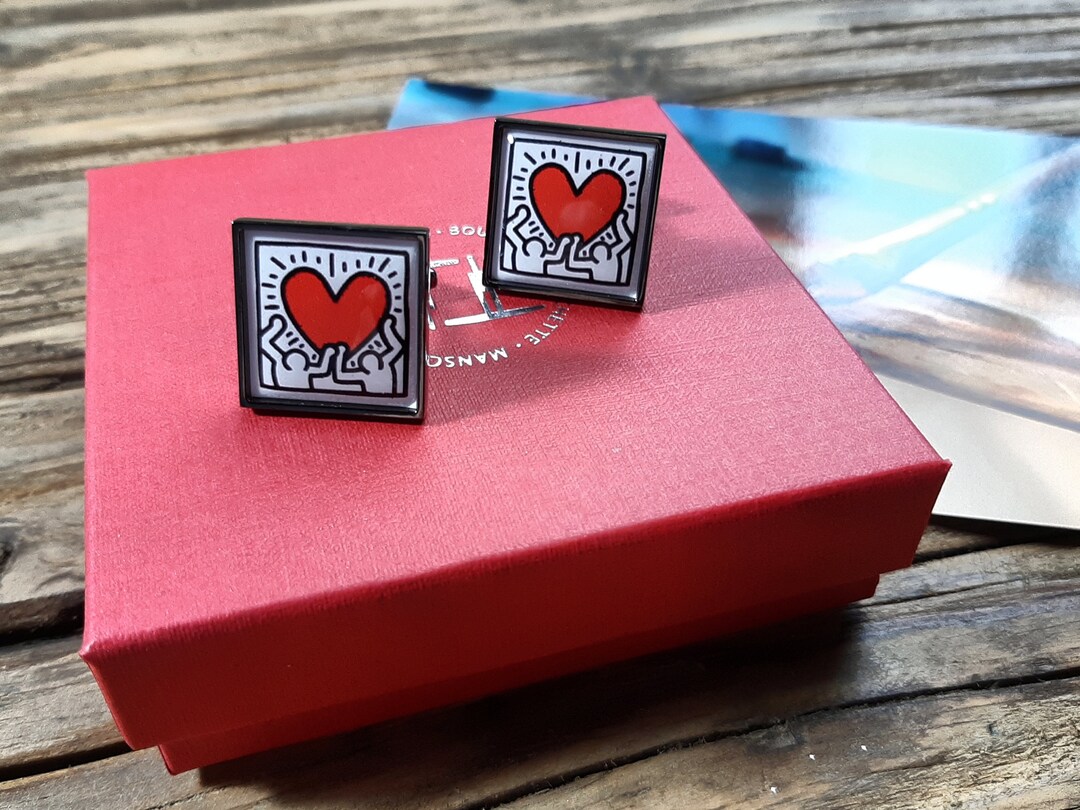Heart Cufflinks Keith Haring | Gift for a Man | Valentine's Day or ...