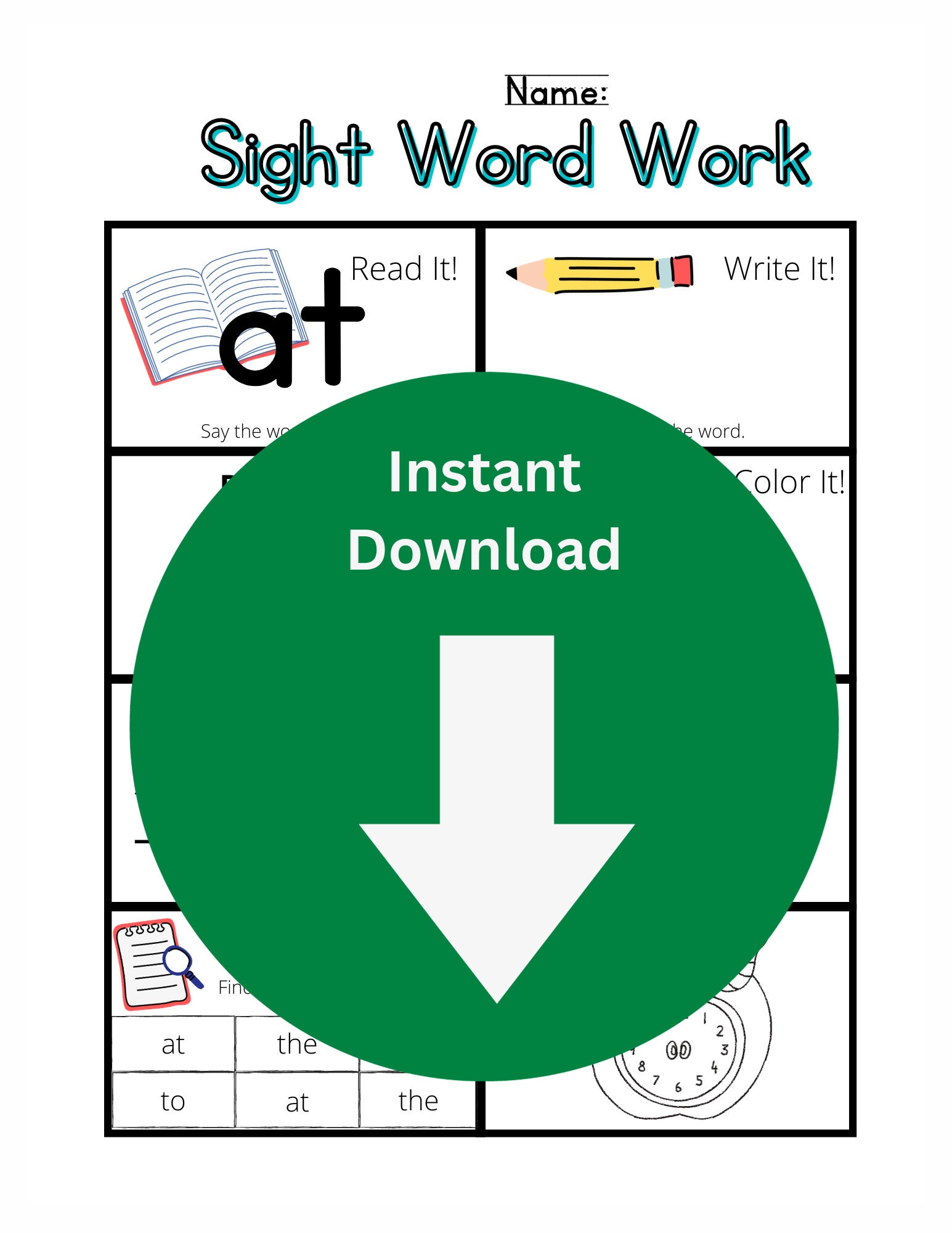 Sight Word Worksheet, at Sight Word, Sight Word Printable, Learning ...