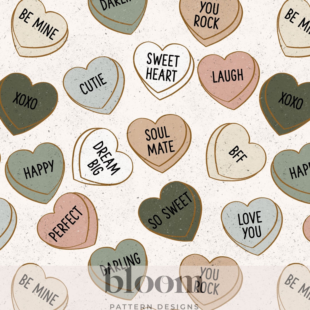 Boho Valentine Candy Hearts Design Seamless Clipart File. Valentine's ...