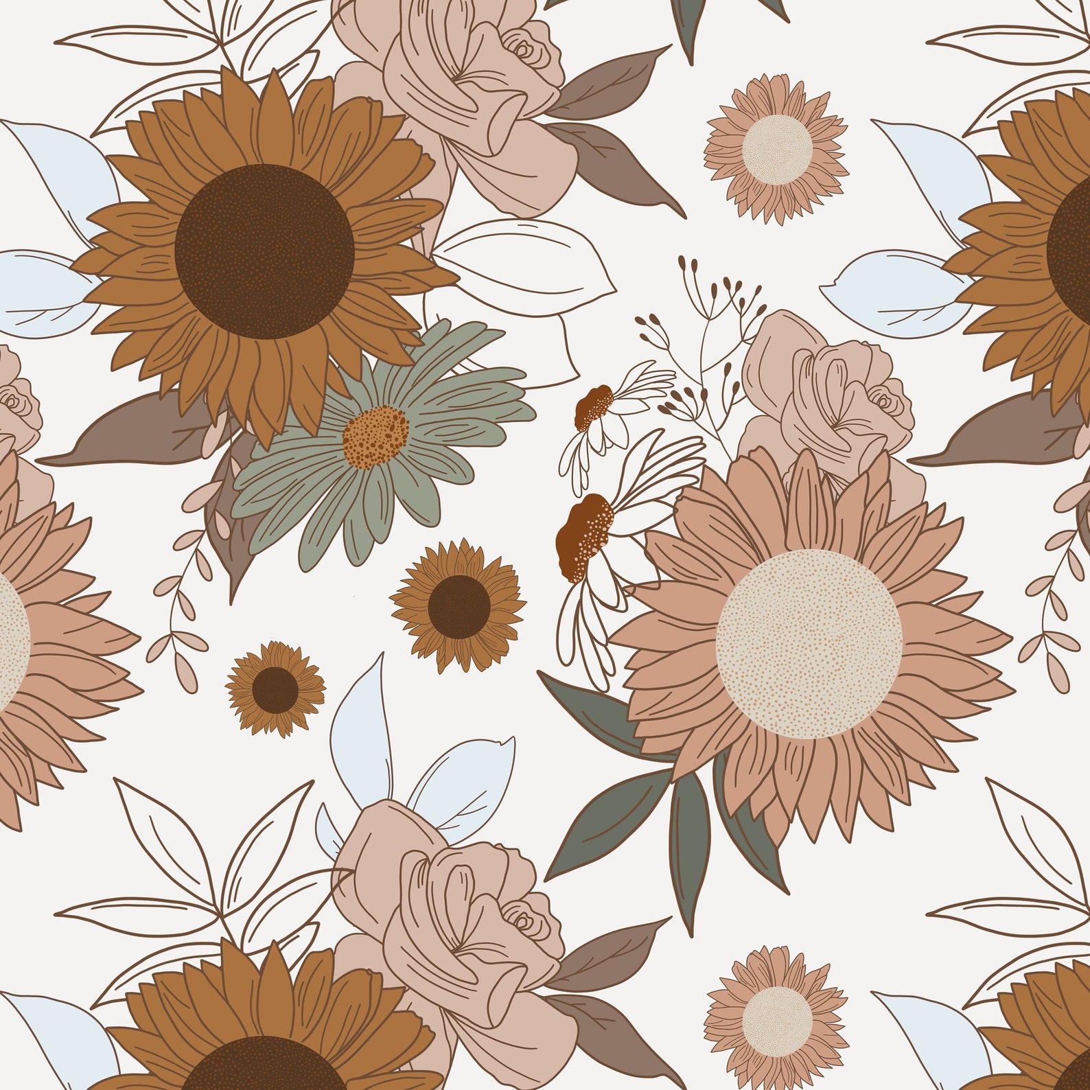 Sunflower Floral Seamless Pattern Design Digital File Clipart. Boho ...
