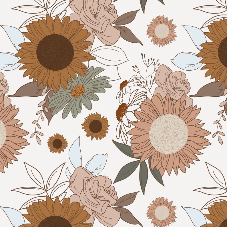 Sunflower Floral Seamless Pattern Design Digital File Clipart. Boho ...
