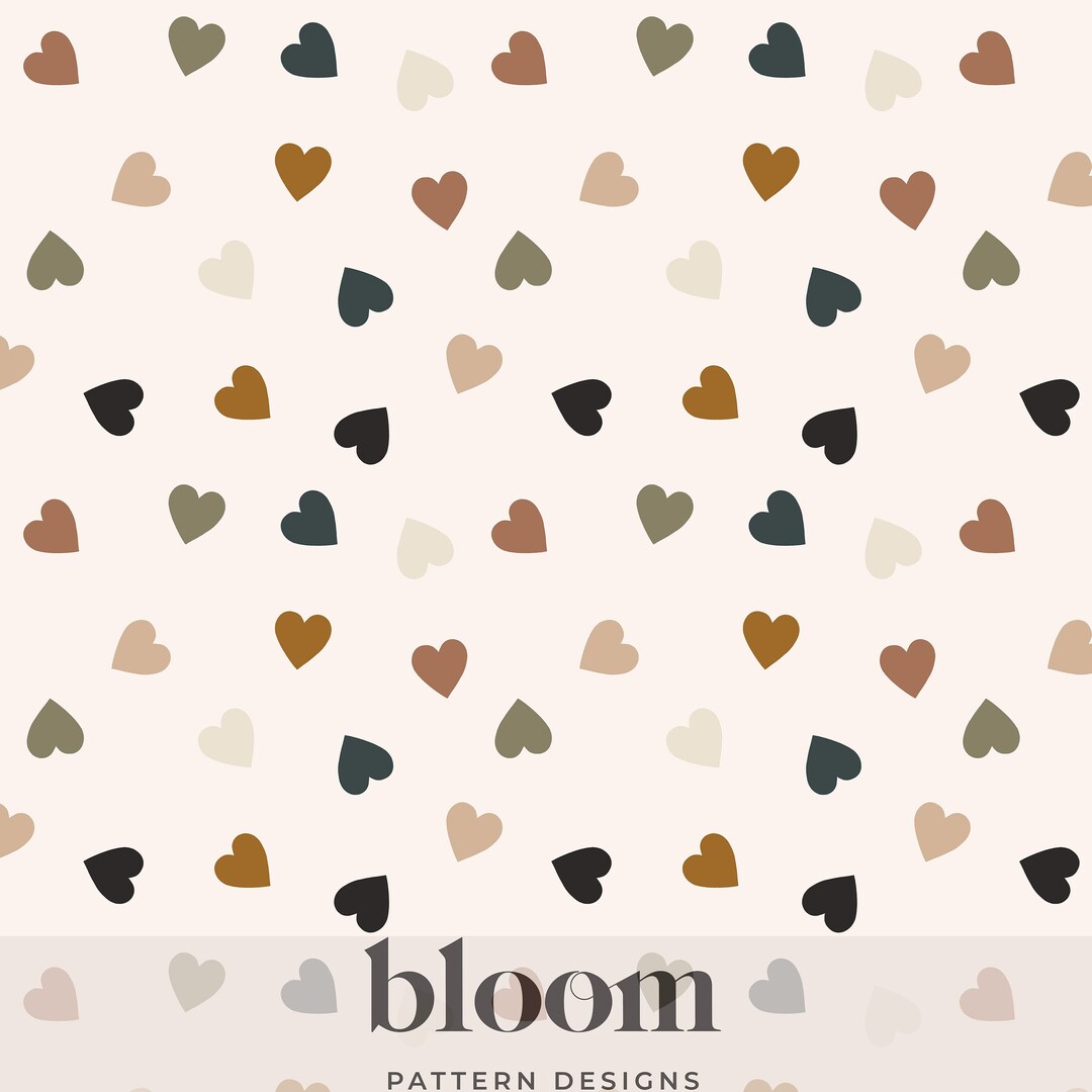 Boho Hearts Seamless Repeat Pattern - Muted, Earth Tones, Heart ...