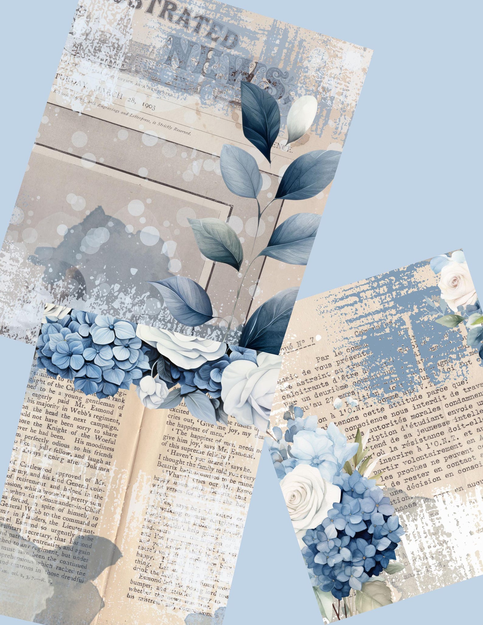 Beautiful Blue Hydrangea Digital Junk Journal/scrapbooking Paper Kit ...