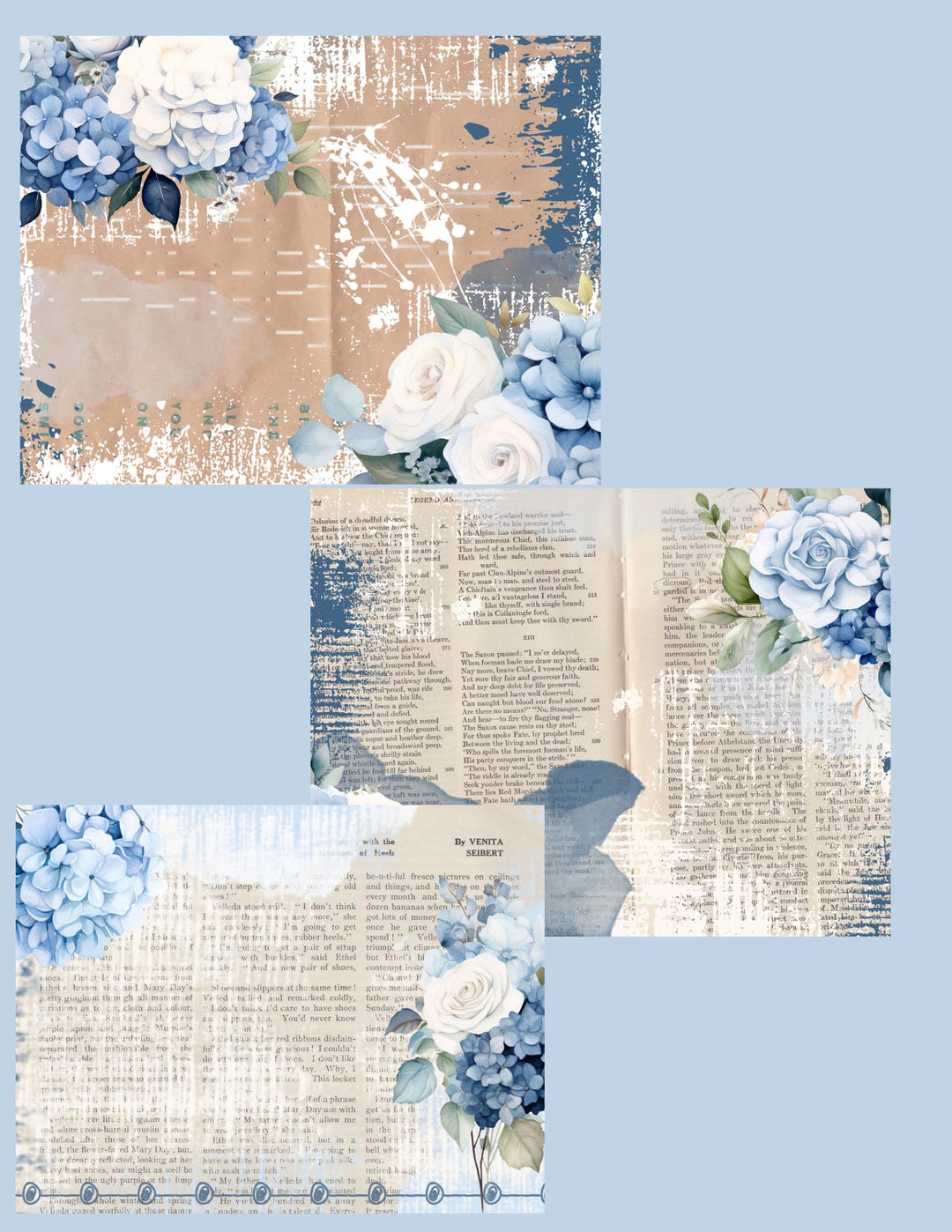 Beautiful Blue Hydrangea Digital Junk Journal/scrapbooking Paper Kit ...