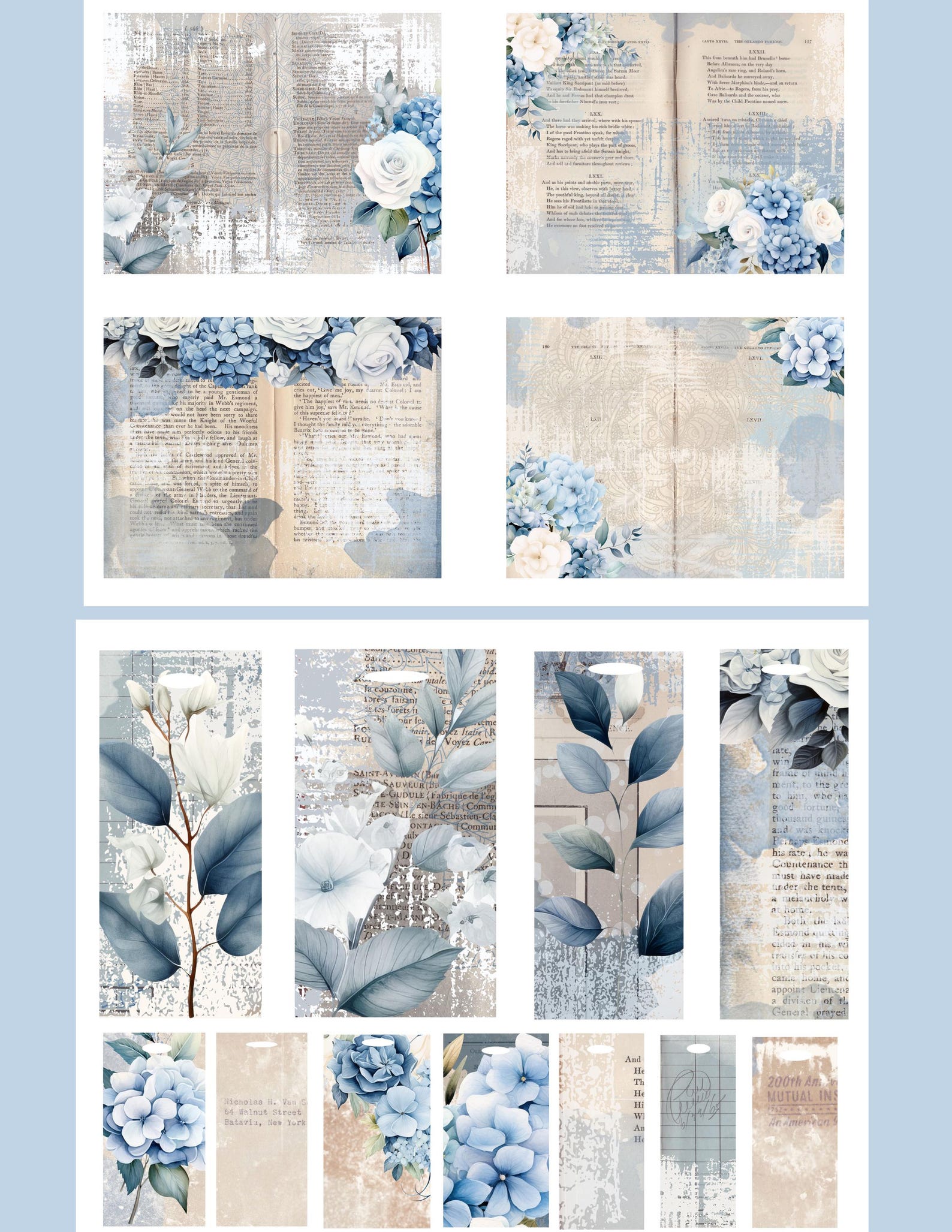 Beautiful Blue Hydrangea Digital Junk Journal/scrapbooking Paper Kit ...
