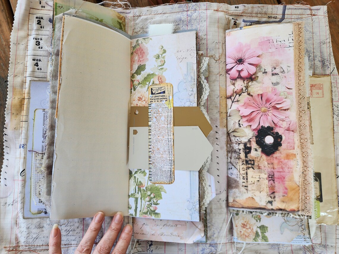 One of a Kind Handmade Tri-fold Shabby Chic Junk Journal Must See - Etsy