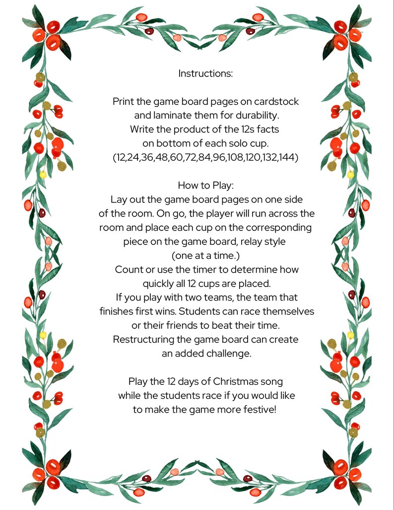 12 Days of Multiplication Math Game - Etsy