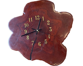 VINTAGE 1970's Handmade Live Edge Lacquered Wood Slab Wall Clock W ...