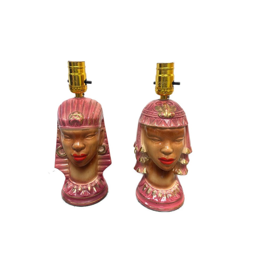Vintage MCM Cleopatra Ceramic Table Lamps: Hollywood Regency Gold ...