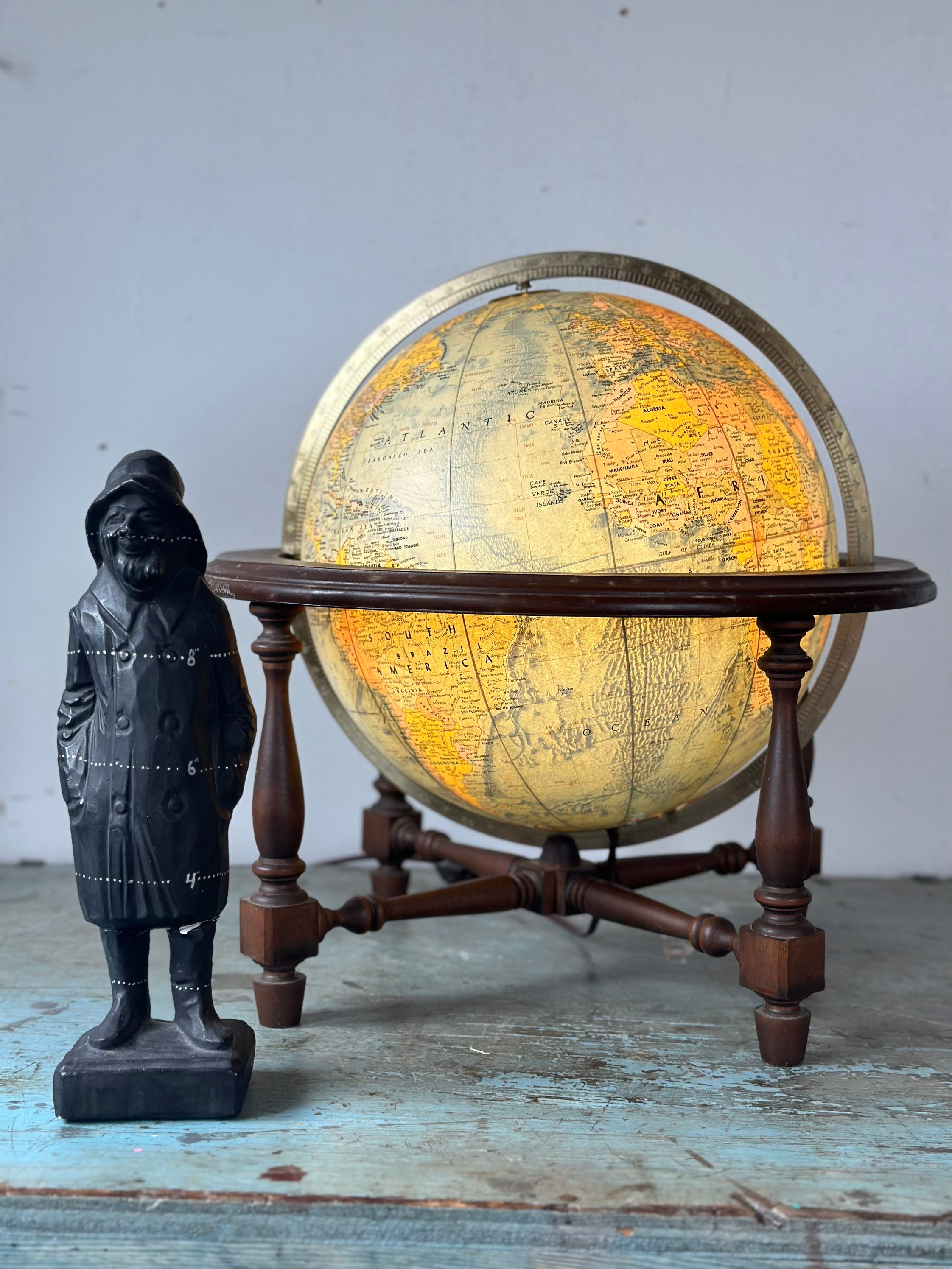 Rewired Vintage Lighted Repogle Library Globe Wooden Base - Etsy