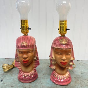 Vintage MCM Cleopatra Ceramic Table Lamps: Hollywood Regency Gold ...