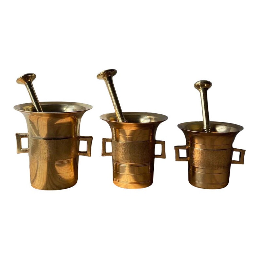 Vintage Solid Brass Mortar and Pestle Trio - Flat Head Pestles - Etsy