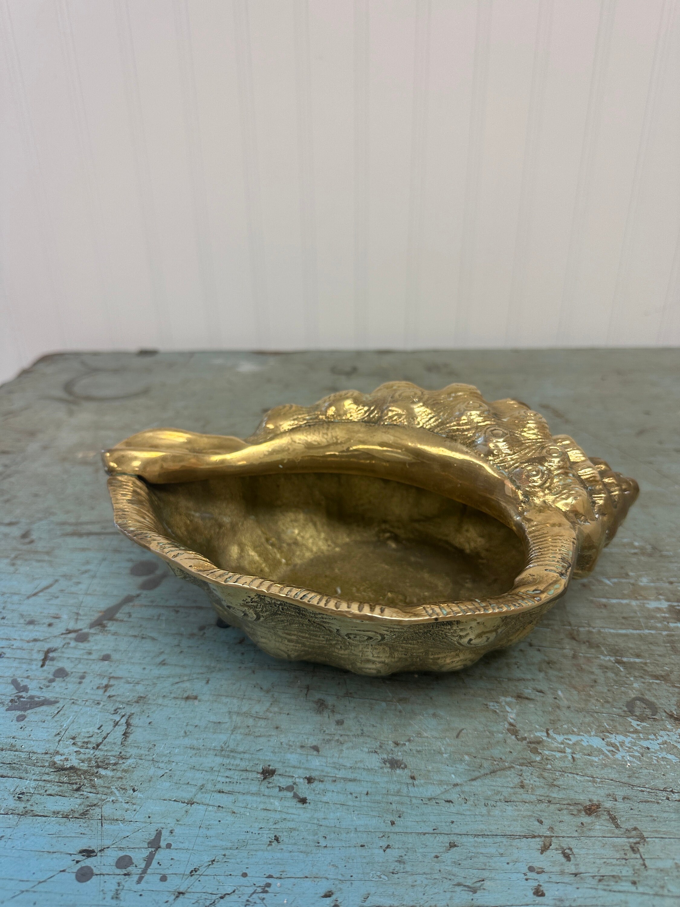 Vintage Brass Shell Planter or Ashtray Heavy Conch Shell Bowl in ...