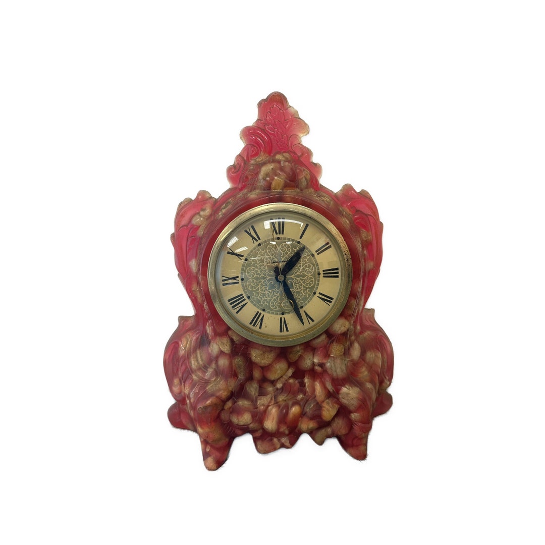 Vintage Red Working "vomit" Lucite or Resin Clock - Midcentury Lanshire ...