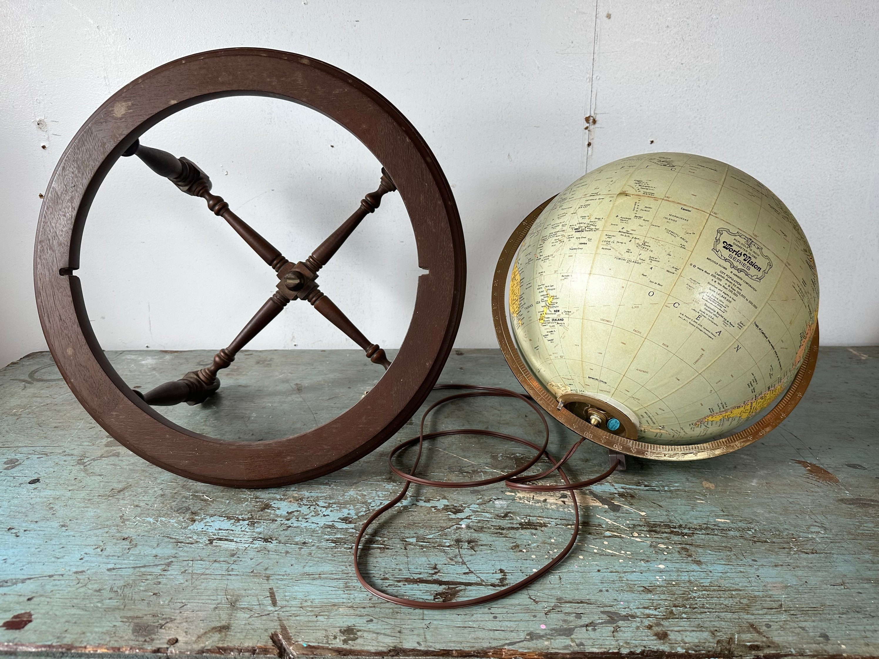 Rewired Vintage Lighted Repogle Library Globe Wooden Base - Etsy