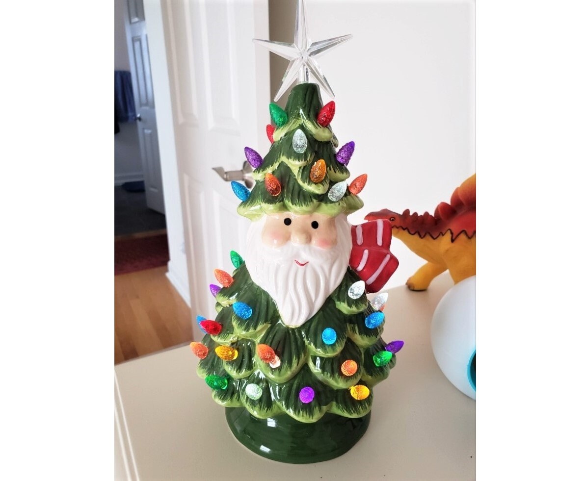 Ceramic Christmas Tree With Santa and Lights - Etsy