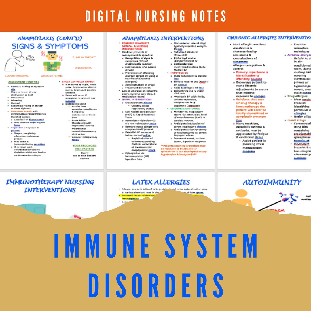 Immune System Disorders Nursing School Notes - Etsy