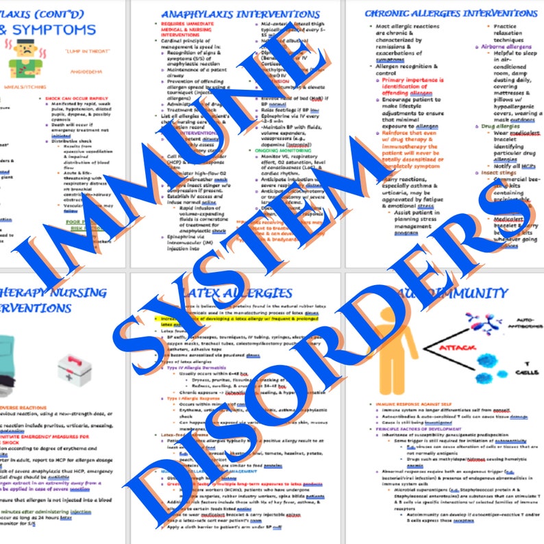 Immune System Disorders Nursing School Notes - Etsy