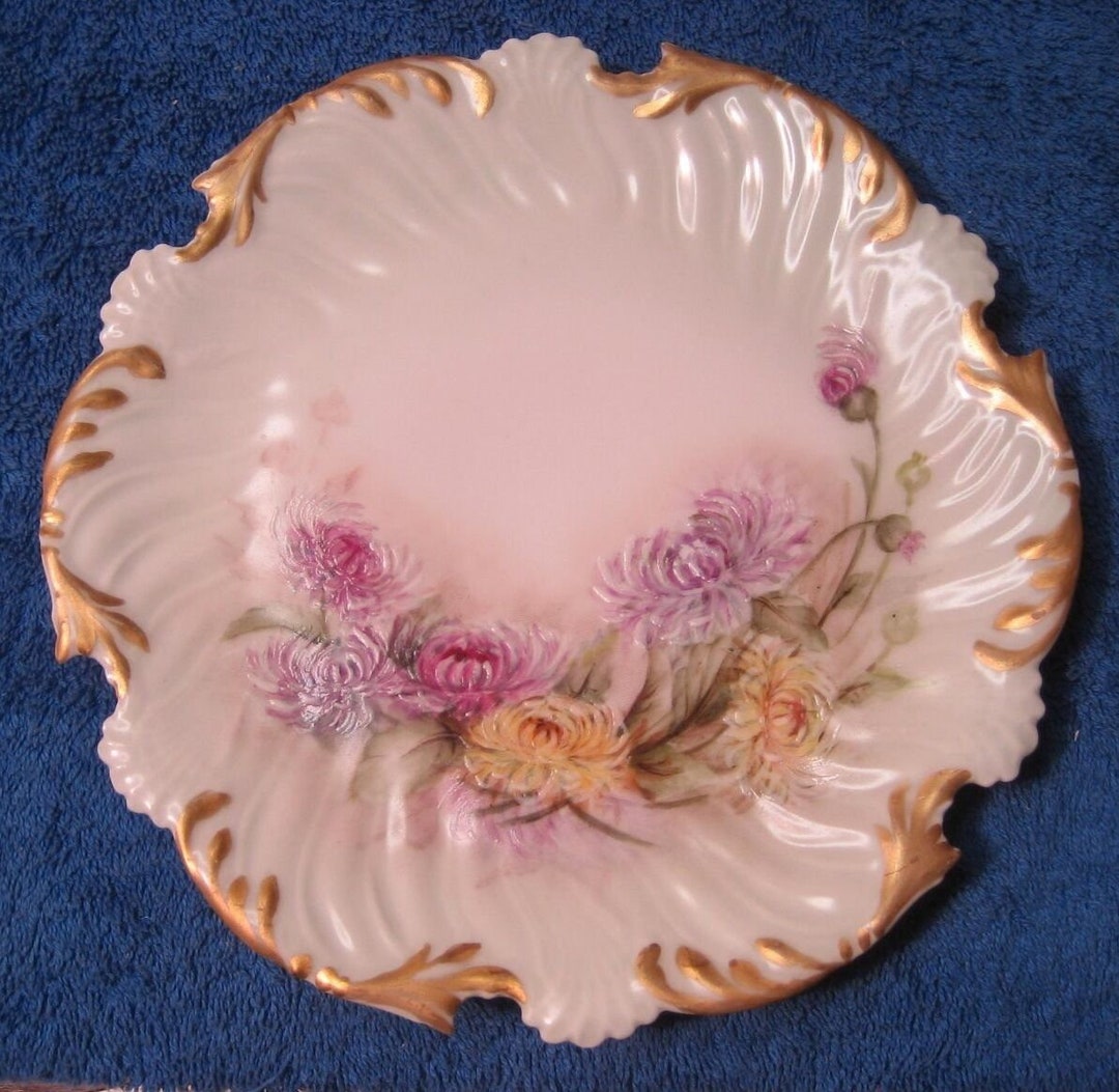 Vintage T&V LIMOGES France, Floral, Hand Painted, Oyster Shell, Dessert ...