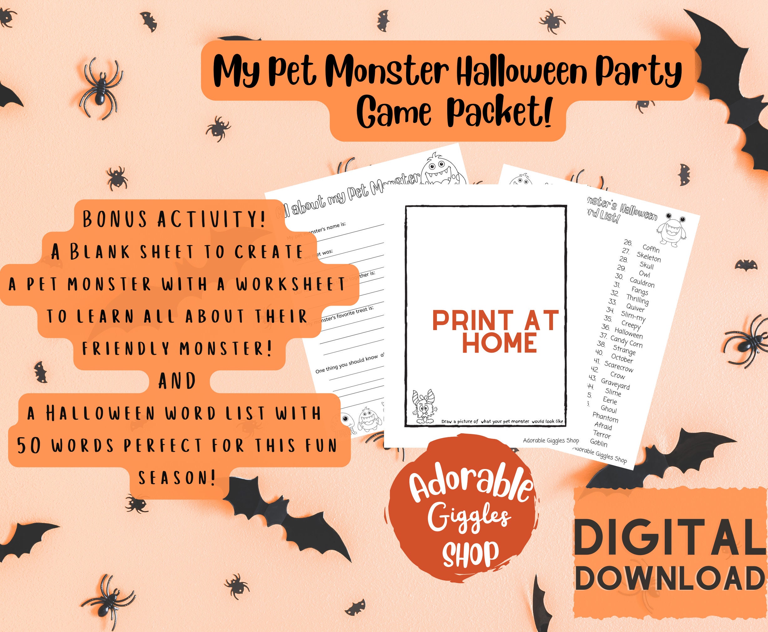 My Pet Monster Halloween Party Game/activity Packet Printable - Etsy