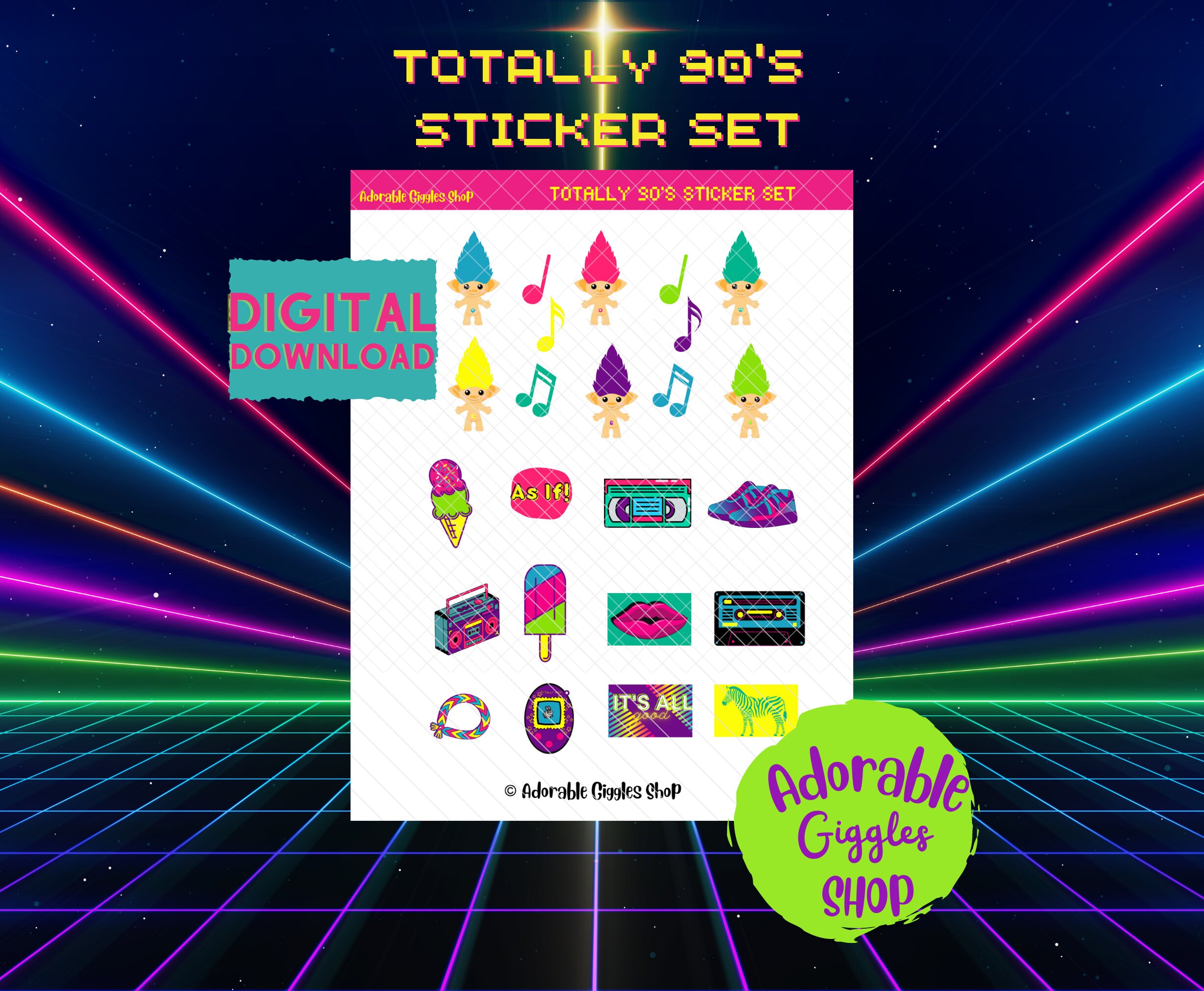 Totally 90s Printable Sticker Sheets - Etsy