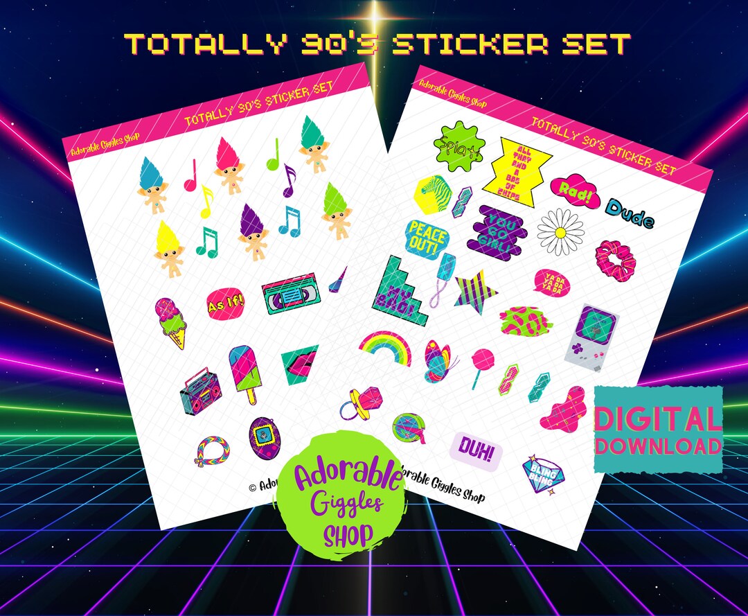 Totally 90s Printable Sticker Sheets - Etsy