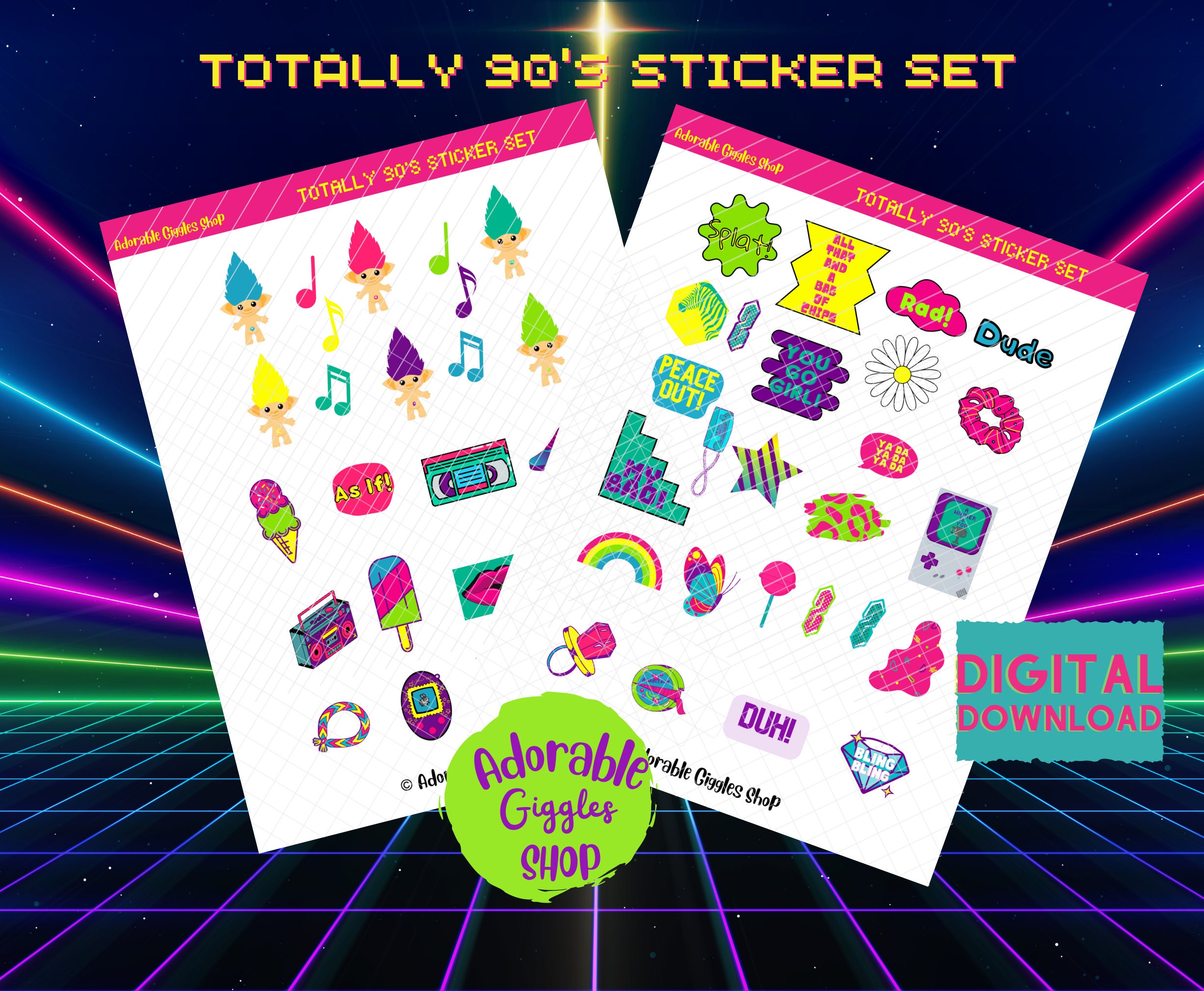 Totally 90s Printable Sticker Sheets - Etsy
